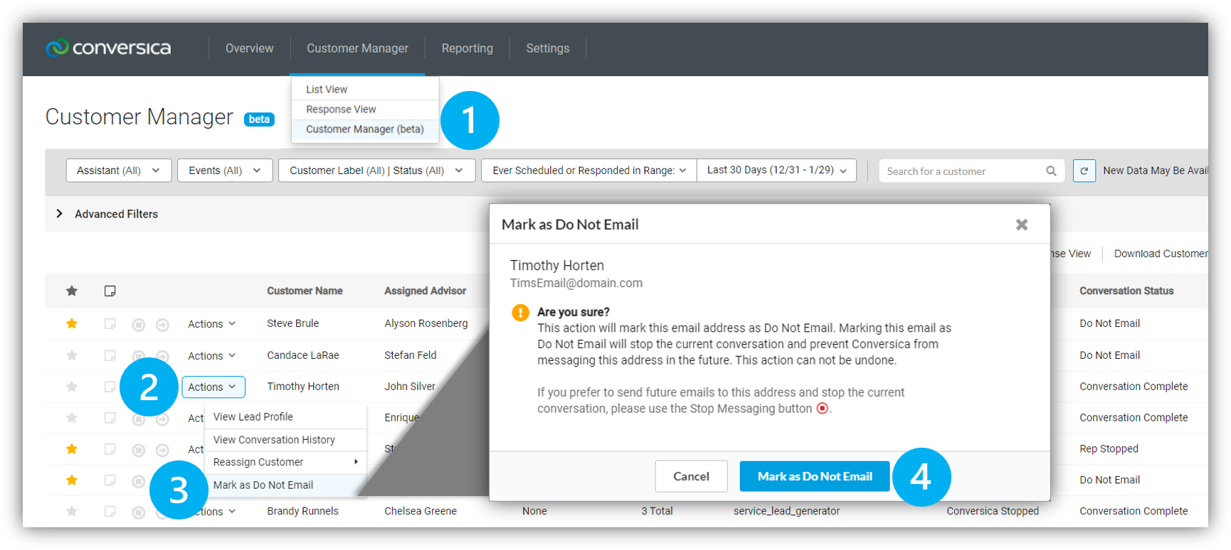 Marking Leads or Customers as Do Not Email – Conversica Help Center